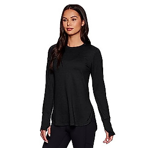 RBX Active Women's Long Sleeve Tunic Tee, Lightweight Crewneck Pullover T-Shirt, Super Soft Relaxed Fit Yoga Top F22 Black Heather M