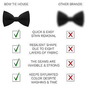 Bow Tie House Mens Pre-Tied Soft Crape Bow Tie for Wedding Formal Events Solid Tuxedo (Large, Black)