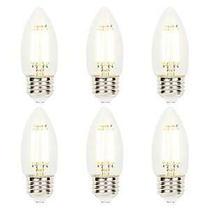Westinghouse 5309020 6.5 Watt (100 Watt Equivalent) B11 Dimmable Clear Filament LED Light Bulb, Medium Base, 6 Pack