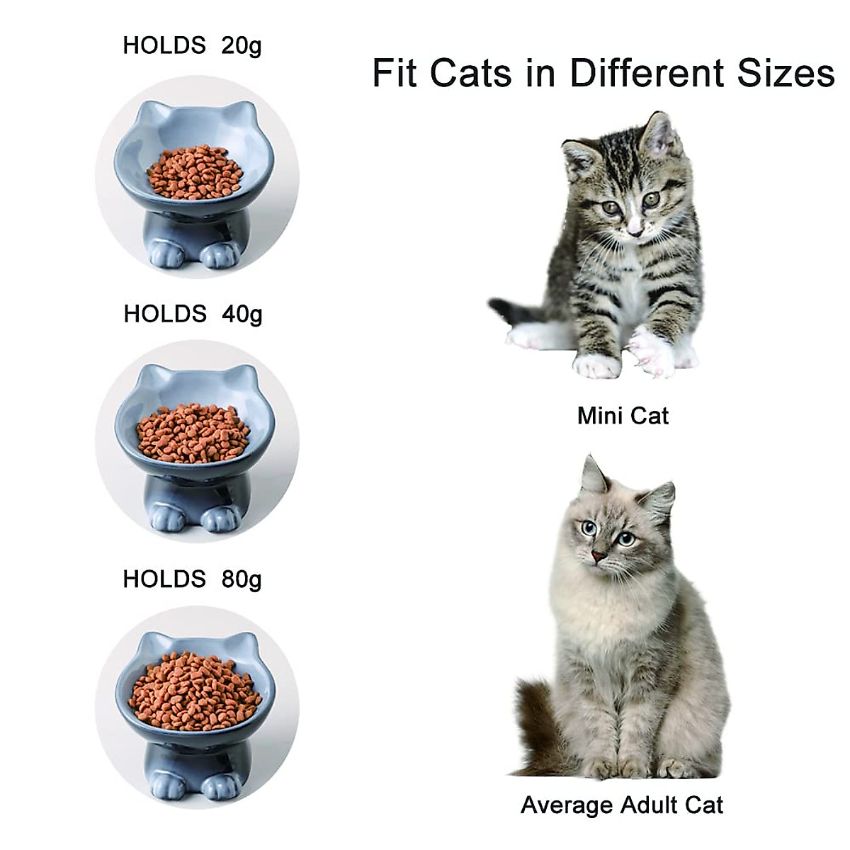 Nihow Elevated Cat/Dog Bowls: 5 Inch Ceramic Raised Cat Food & Water Bowl Set for Protecting Pet's Spine - Feeding & Watering Supplies for Pets - Elegant Gray (4.5 OZ /1 PC)