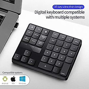 Attoe Numeric Keypad, 35-Keys Portable USB Wireless Numeric Keypad Rechargeable Ultra-Silent External Numeric Pad for MacBook and Windows Laptop