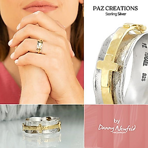 925 Sterling Silver Cross Spinner Ring by Paz Creations, Meditation Ring, Bohemian Jewelry For Women, Yellow Gold 7