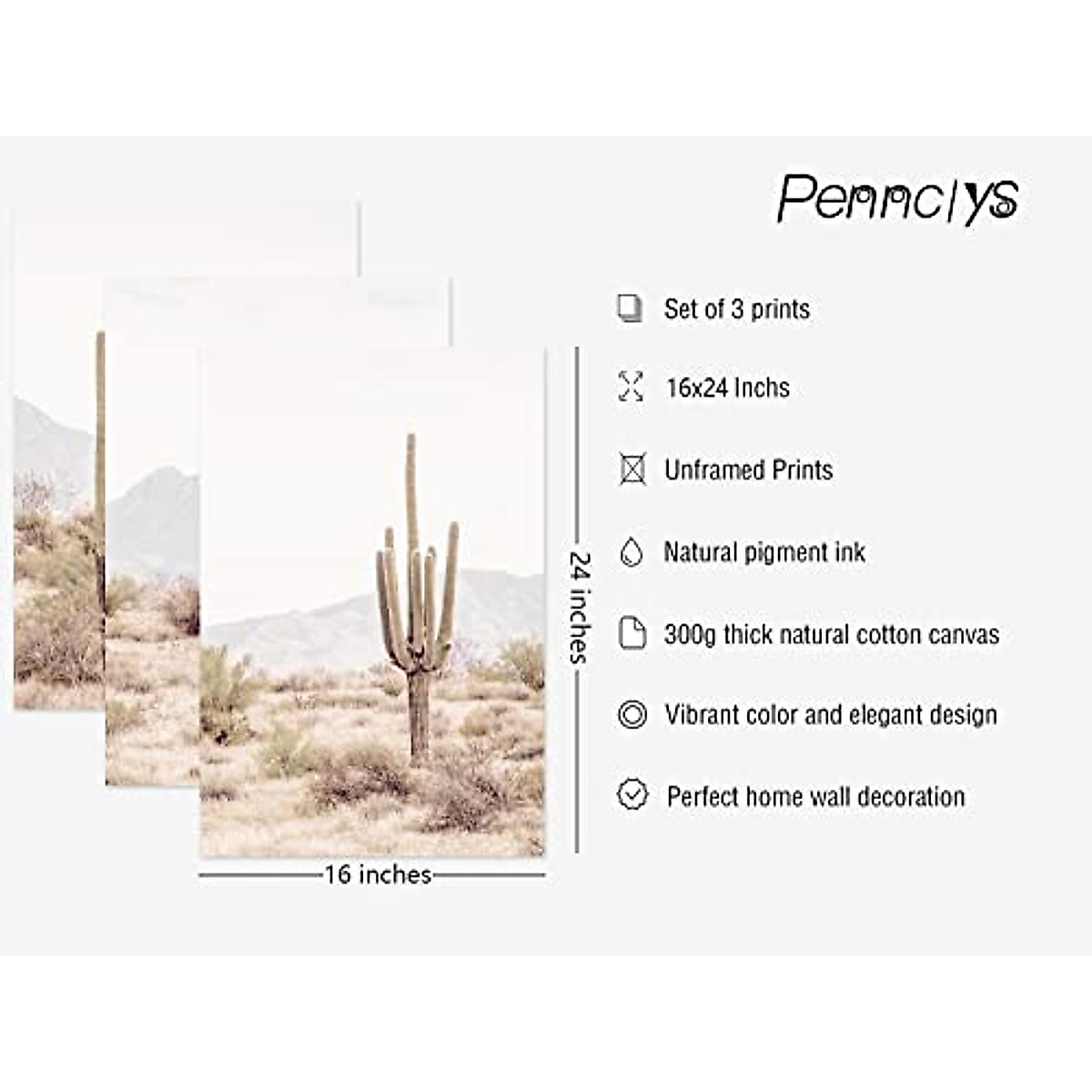 Sonoran Desert Landscape Wall Art Cactus Wall Art Decor Saguaro Cactus Pictures Wall Art Cactus Canvas Prints Cactus Artwork Cactus for Wall Cactus Painting for Home Room Decor 16x24x3 Inch Unframed