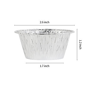 Aluminum Foil Baking Cups, Disposable Ramekin 2.4 Oz Silver Foil Cupcake liners, 200 Pcs Aluminum Baking Cups Egg Tart Liners for Baking, Cupcake, Pudding, Muffin , Creme Brulee