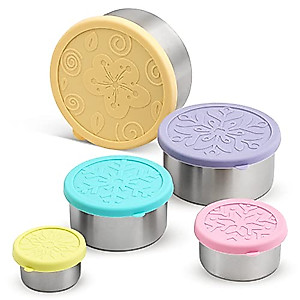 Stainless Steel Containers with Lids, Metal Food Storage Container, Snack Bowls, 5 Pack, Silicone Lid, Nesting, Stackable, Round, Lunch Meal Prep, Salad Bowl, Bento Box for Kids, Toddlers, Houseables
