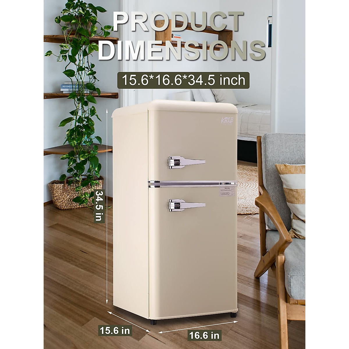 KRIB BLING 3.5 CU.FT Compact Refrigerator 2 Door Mini Fridge with Freezer, Mini Refrigerator with Removable Glass Shelves Small Drink Food Storage Cooler for Office, Dorm, Apartment, Cream