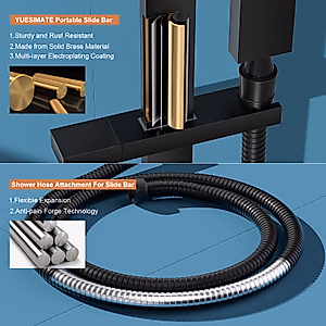 YUESIMATE Round Hand Held Shower Head with Slide Bar, Brass Shower Slide Bar Matte Black, Adjustable Height Shower Head with Handheld Spray, Shower Wand Holder, 59.06-Inch Shower Hose