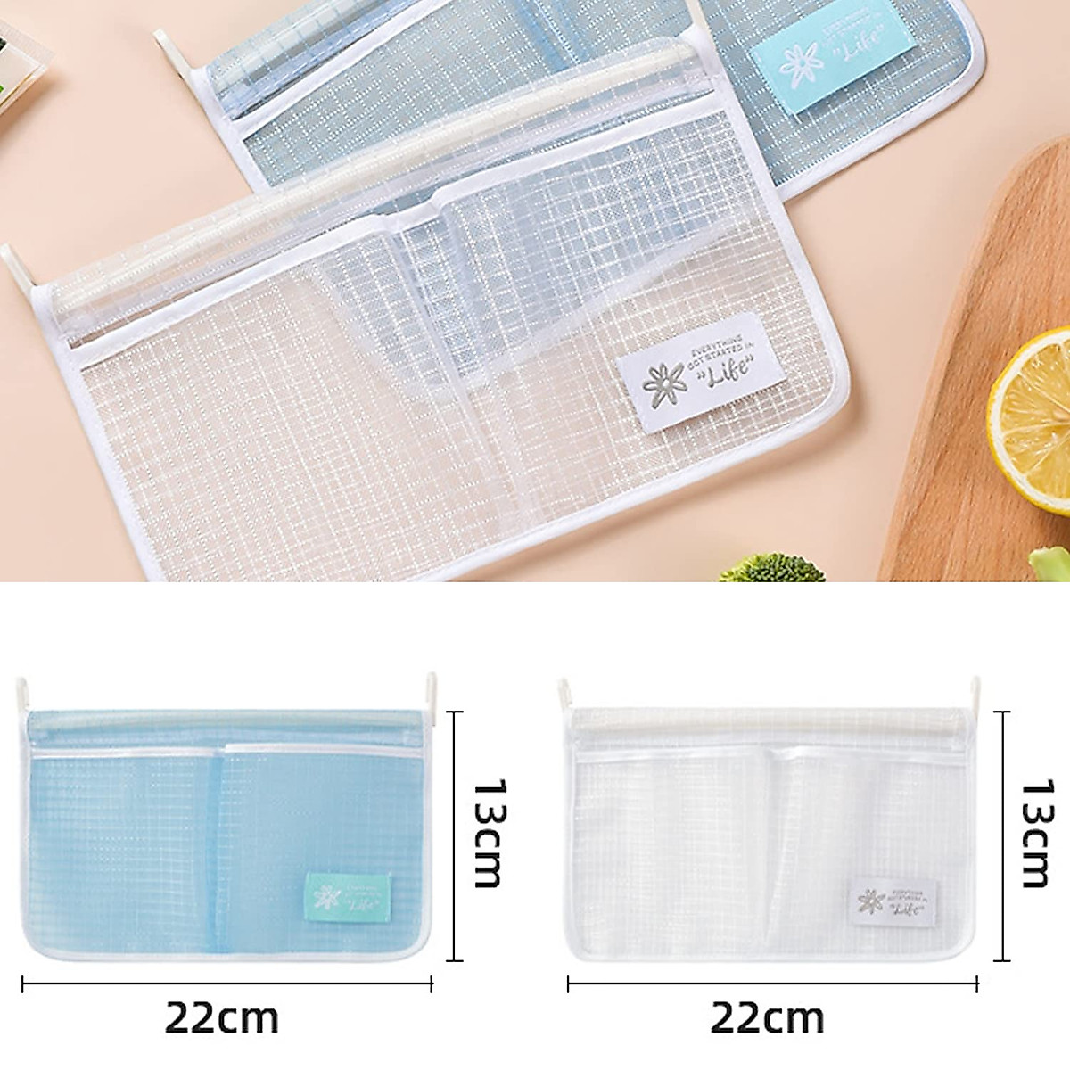 sherxibo Home Kitchen Organizer Mesh Bag (White) Refrigerator Inside Door Classification Storage Mesh Bag Refrigerator Hanging Storage Mesh Bag Kitchen Food Small Sundries Storage Mesh Bag 2 Pack