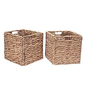 Villacera 12-Inch Square Handmade Twisted Wicker Storage Bin, Foldable Baskets made of Water Hyacinth | Set of 2