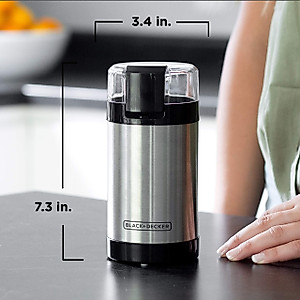 BLACK+DECKER Coffee Grinder One Touch Push-Button Control, 2/3 Cup Bean Capacity, Stainless Steel