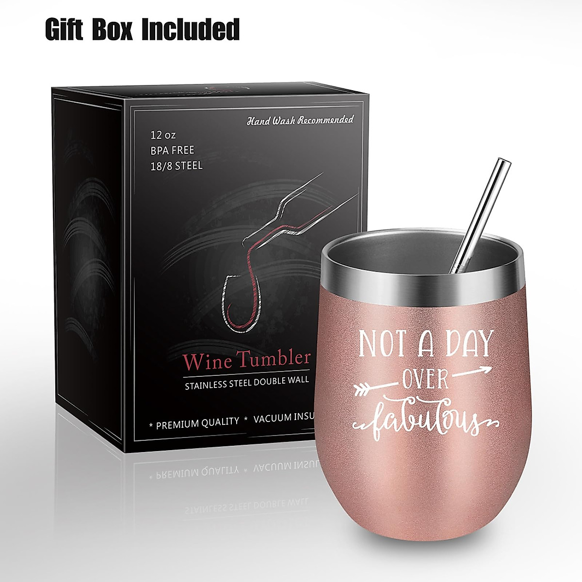 LEADO Not a Day over Fabulous Wine Tumbler, Birthday Gifts for Women - Funny Gifts for Her - Birthday Wine Gifts for Women, Girls, Mom, Best Friend, Sister, Aunt - Unique Bday Gifts for Her