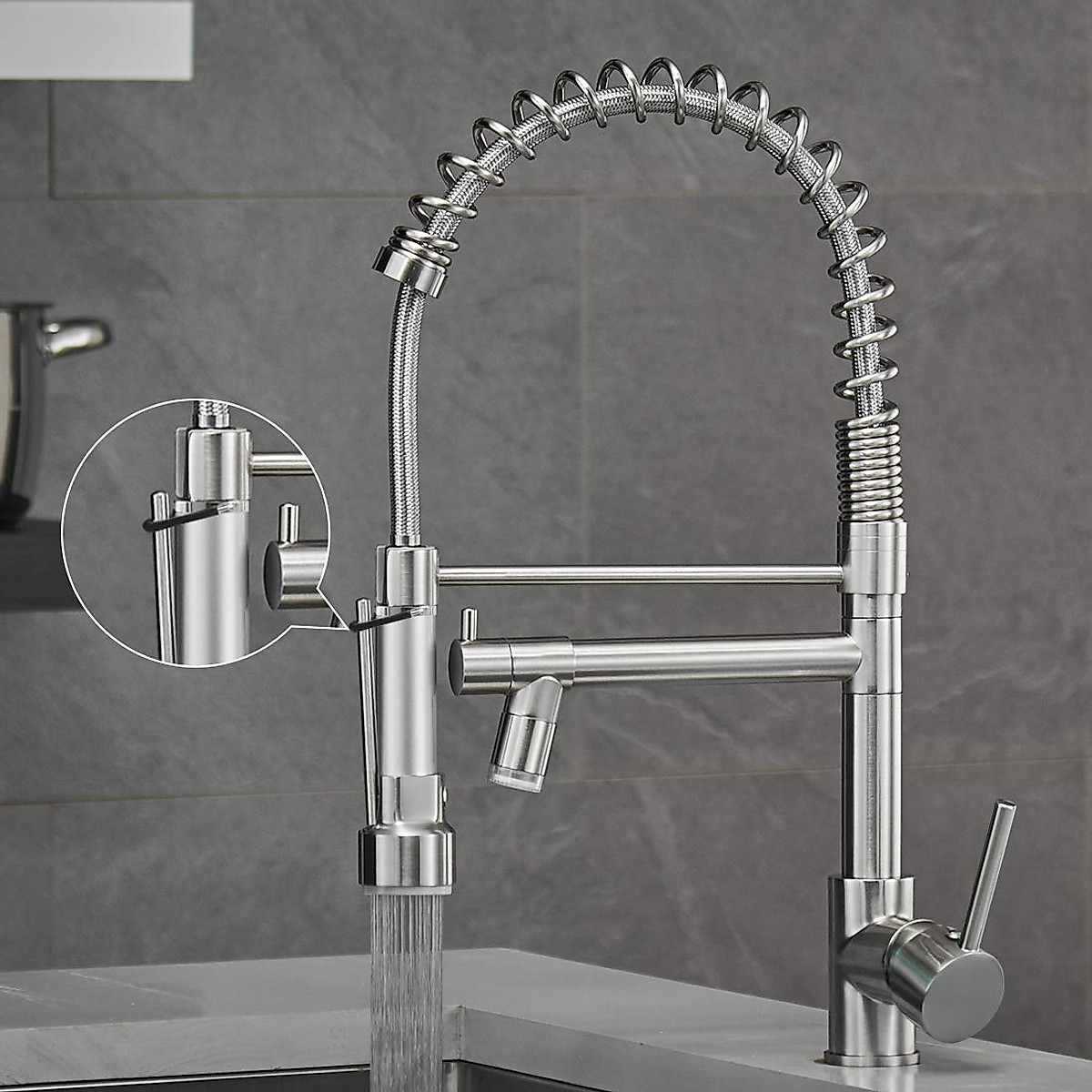 AIMADI Commercial Pull Down Kitchen Faucet Sprayer with LED Light,Brushed Nickel