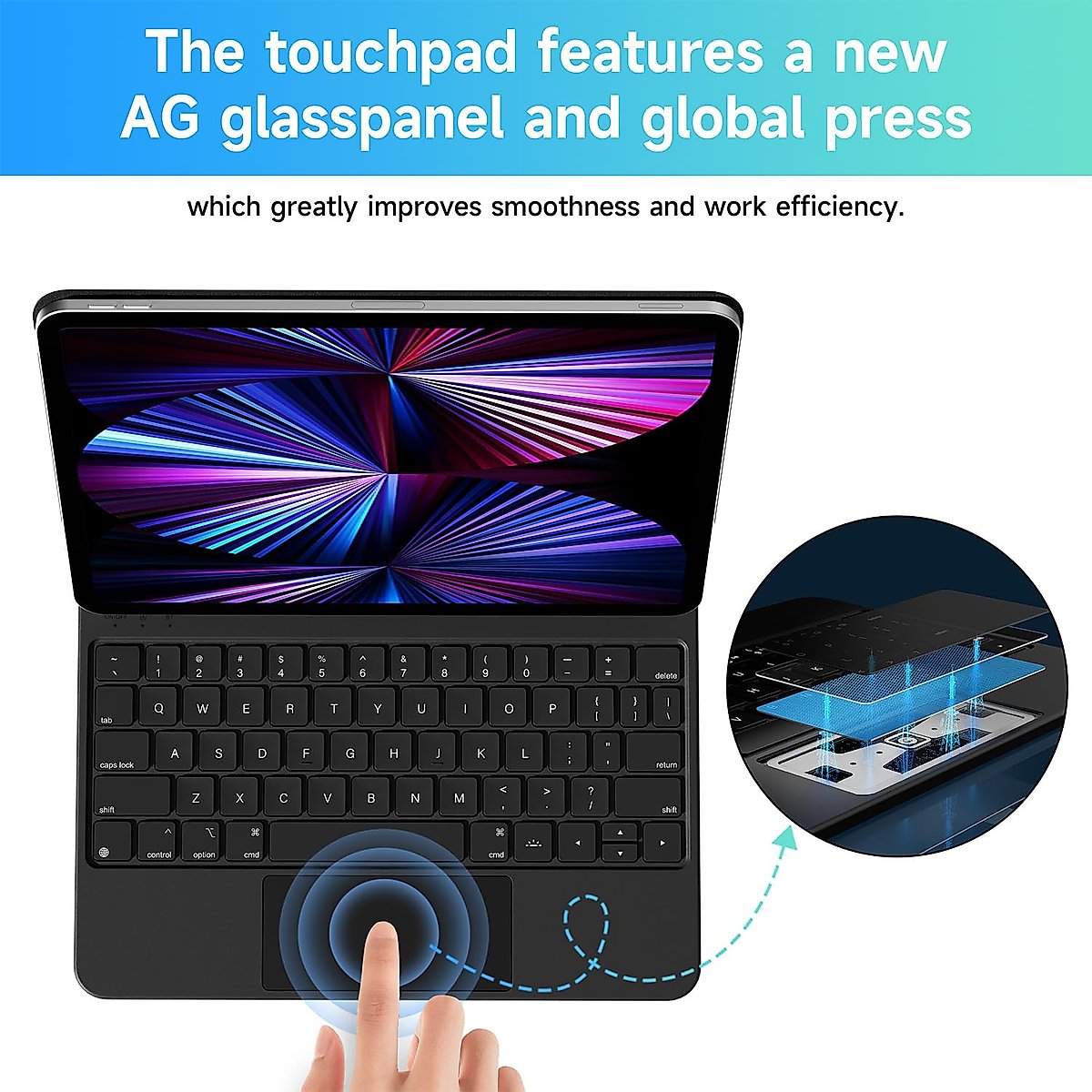 HOU Keyboard Case for iPad Air 13 inch 2024 M2, Keyboard Case for iPad Pro 12.9 inch 6th/5th/4th/3rd (2018-2022), Not for iPad Pro 2024 M4, Magnetic Stand, Multi-Touch Trackpad, 7-color backlight