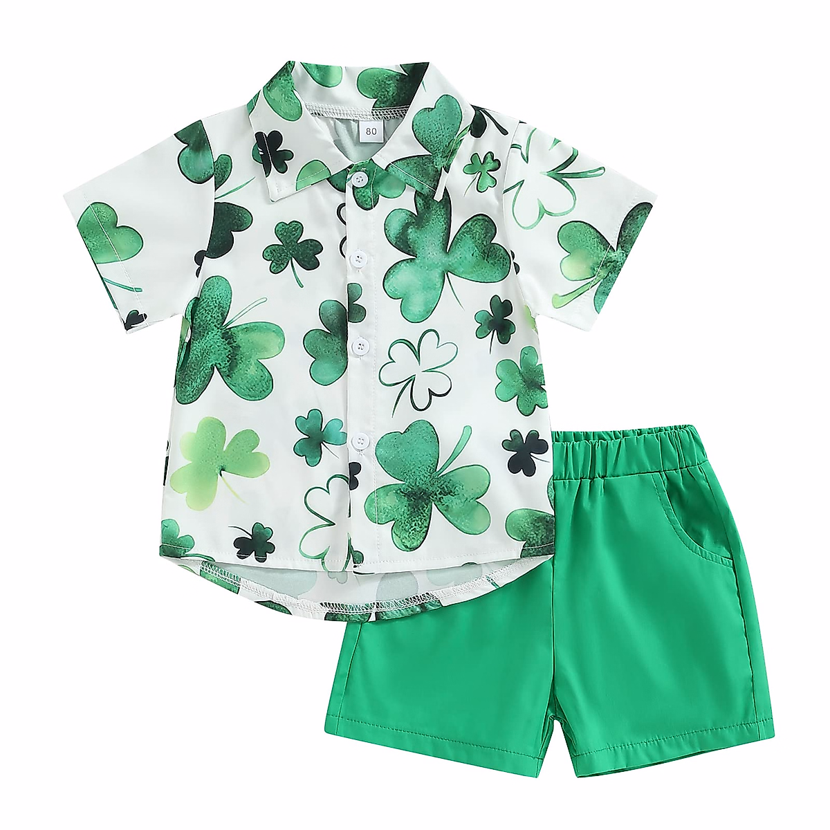 Youweixiong Toddler Baby Boy St. Patrick's Day Outfits Clover Short Sleeve Button Down Shirt Top Solid Shorts Set Summer Clothes 2Pcs (White, 4-5 Years)