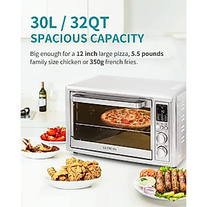 Ultrean Air Fryer Toaster Oven Combo, 32 Quart Convection Oven Countertop with Rotisserie, Toaster, Dehydrator, Bake, 7 Accessories & 50 Recipes, Silv