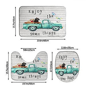 WONDERTIFY Turquoise Truck Bathroom Antiskid Pad Old Car Two Standing Labrador Puppy Dogs 3 Pieces Bathroom Rugs Set, Bath Mat+Contour+Toilet Lid Cover Brown Black