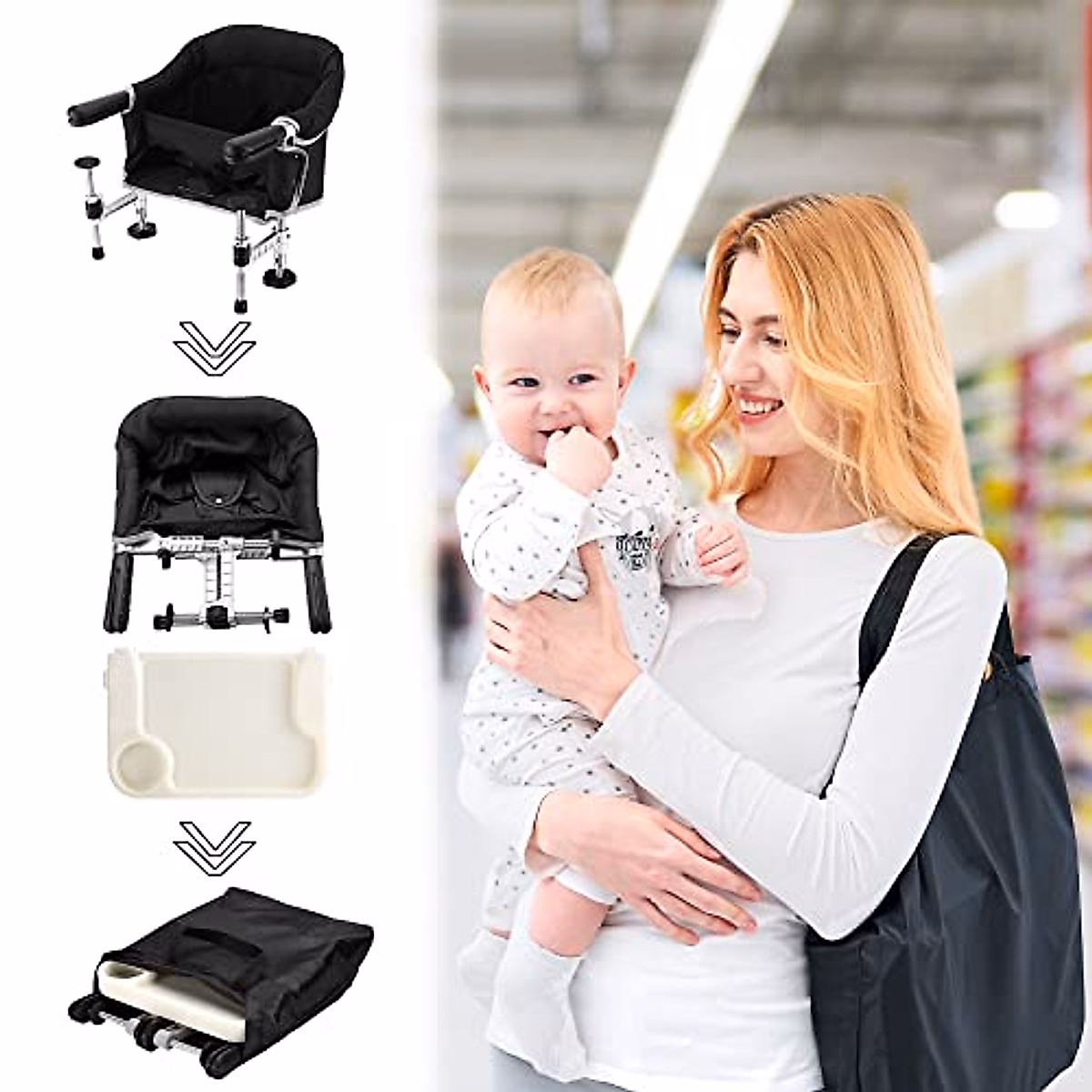 Hook on Chair with Removable Dining Tray, Portable Clip on High Chair Use at Most Tables, Fast Table Chair with Carry Bag, Travel Feeding Seat for Baby & Toddlers
