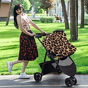 Leopard Skin Baby Car Seat Covers Canopy Nursing Cover Breastfeeding Scarf Soft Breathable Stretchy Coverage Infant Stroller Cover Multi Use for Boys Girls Babies