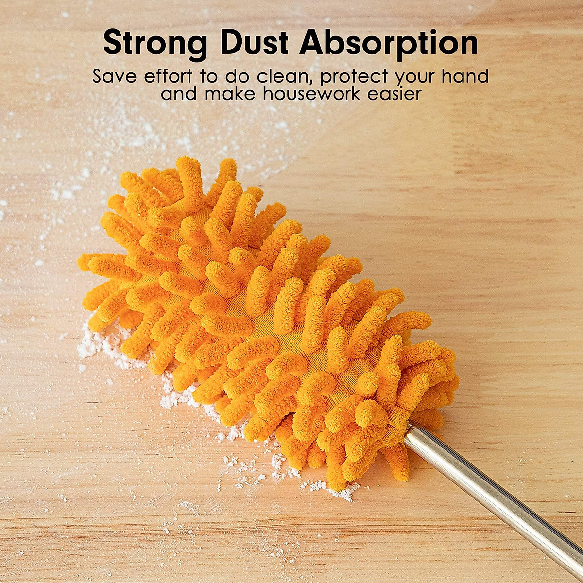 Microfiber Duster for Cleaning, Tukuos Hand Washable Dusters with 2pcs Replaceable Microfiber Head, Extendable Pole, Detachable Cleaning Supplies for Office, Car, Window, Furniture, Ceiling Fan