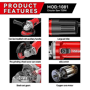 VBLIOT 780w Angle Grinder 4-1/2 Inch Power Grinder Tool 6Amp Power Grinder with 360° Rotational Guard 11000rpm Power Angle Grinders for Cutting and Grinding Metal Stone Wood grinder tool