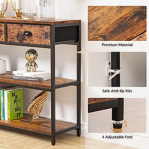 Furologee Long 47" Console Sofa Table with 3 Drawers, Entryway Table with 3-Tier Storage Shelves, Industrial Display Shelf for Entry Way, Hallway, Couch, Living Room, Kitchen, Foyer, Rustic Brown