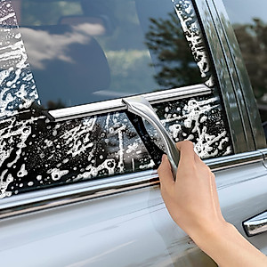 All-Purpose Stainless Steel Shower Squeegee for Shower Doors with 2 Adhesive Hooks, Bathroom Cleaner Tool Household Window Mirror Squeegee for Home Cleaning, Glass Door, Tile Wall, Car, 12 Inch Silver