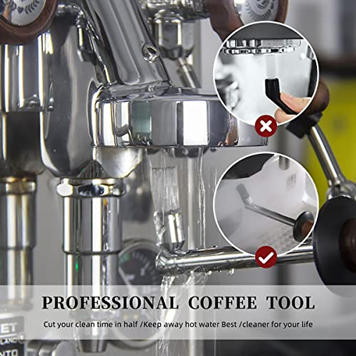 Coffee brush Anti-scalding handle Espresso Machine Cleaning Brush High-Pressure Steam Brush For Searchpean Coffee Maker Espresso Brush Tools Accessories For Baristas (Two brush heads)