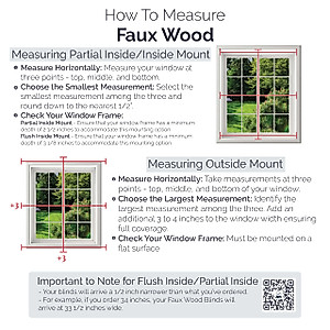 Linen Avenue Cordless Faux Wood Blind White 47 W x 48 H, Flush Inside Mount (No Valance Side Pieces Included, Arrives ½ Inch Narrower)