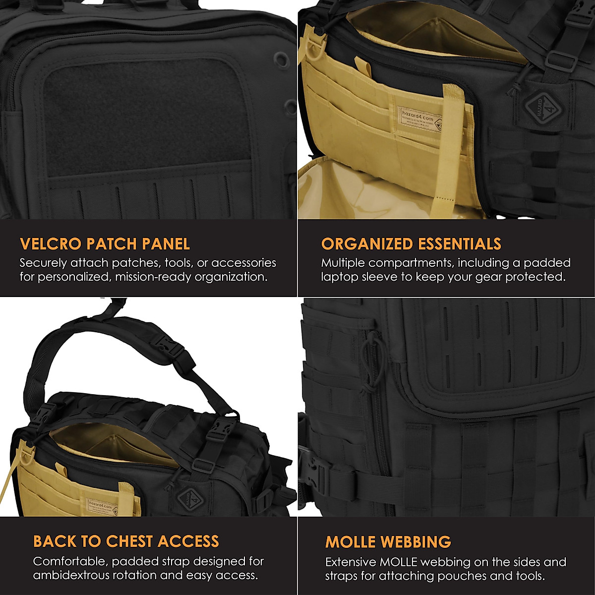 HAZARD 4 Second Front: Rotatable Backpack - Black