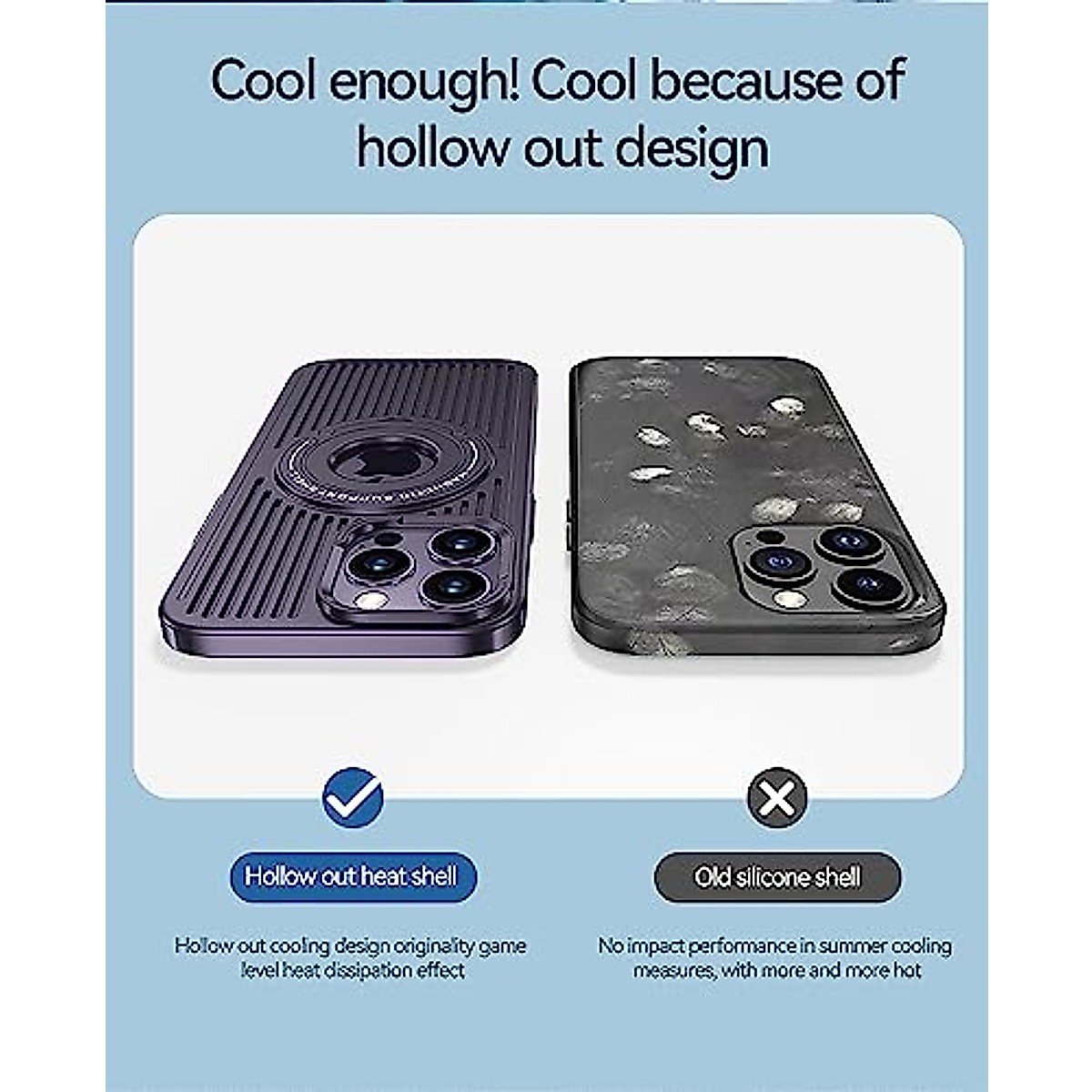 Yesunktt for iPhone 14 Pro Max for MagSafe Magnetic Car Ring Trolley Invisible Holder Phone Case, Logo Window Strip Mesh Air Cooling Phone Case,Black