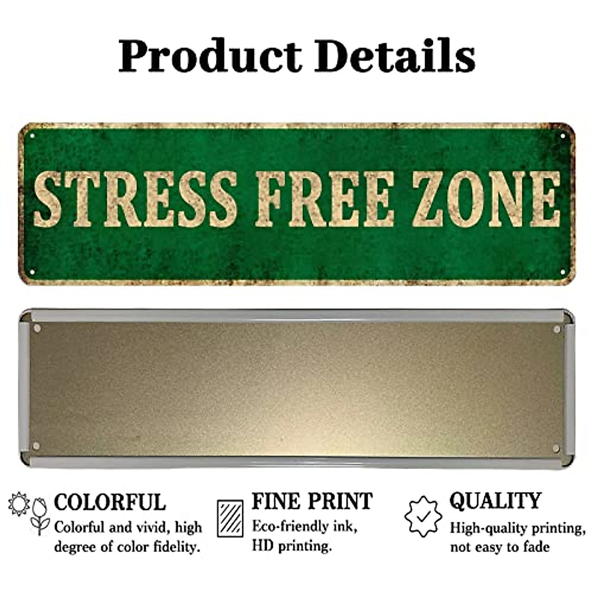 KIOZIY Tin Sign Stress Free Zone Rustic Lake Beach House Cottage Cabin Metal Signs 4" x 16"