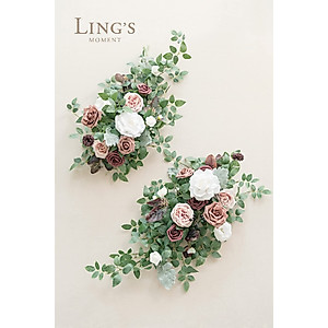 Ling's Moment 2PCS Dusty Rose Artificial Flower Garland Floral Swags Centerpieces Wedding Arch Flower Greenery Arrangements for Sweetheart Table Wall Window Home Garden Outdoor Decor Mauve