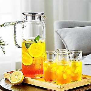 BOQO 2 L/ 68 oz Glass Pitcher with Lid, Glass Carafe for Hot/Cold Beverages,Glass Water Jug for Fridge,Iced Tea Pitcher, Large Clear Glass Water Pitcher for Cold Brew,Juice,Milk and Homemade Beverage