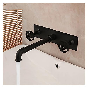 MIYANXI Matte Black Bathroom Faucet Wall Mounted Basin Sink Bathtub Industrial Unique Design Mixer Water Tap with Embedded Box,Kitchen Sink Faucet, WJ5501