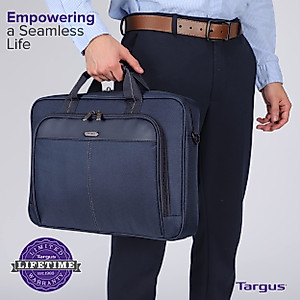 Targus 15-16 Inch Classic Slim Laptop Bag, Blue - Ergonomic Briefcase and Messenger Bag - Spacious Foam Padded Laptop Bag for 16" Laptops and Under (TCT027US)