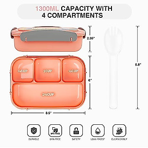 HAIMST Bento Lunch Box, 28Pcs Lunch Box Accessories for Kids Adult 1300ML Leak Proof Bento Box 4 Compartments Lunch Container with Cookie Cutters Silicone Cupcake Liners Lunch Bag Fruit Forks Pink