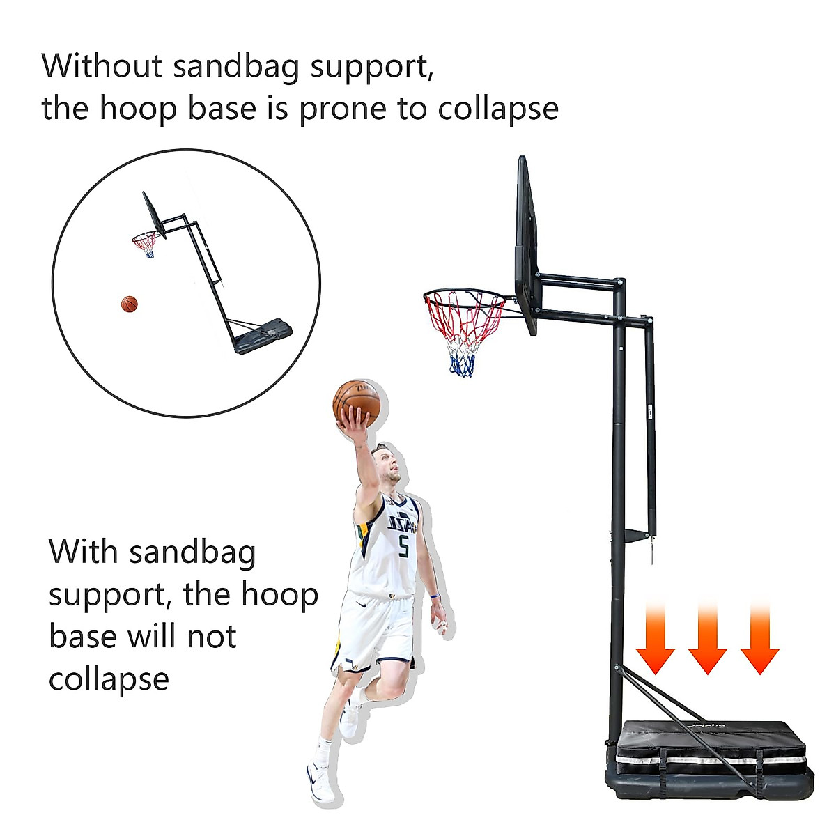Jajahu Portable Weather-Resistant Heavy Basketball Sandbag- Basketball Hoop Replacement Parts -Basketball Hoop Anchor Weight Can Withstand of Over 300 Ibs (A)