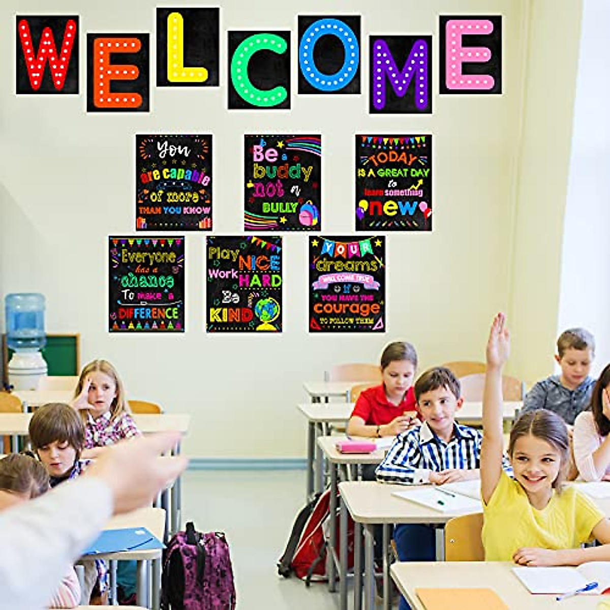 13 pieces Inspirational Wall Decor Motivational Poster for School Classroom Poster Bulletin Board Set Positive Quote Wall Art with Welcome Sign for Students Home School Office Counselors Teachers