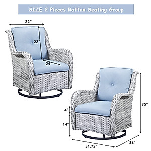 HUMMUH Outdoor Swivel Rocker Wicker Patio Chairs Set of 2, Rattan Rocking Chair Furniture Set(Light Grey,Light Blue)