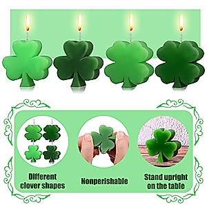 12 Pcs St. Patrick's Day Handmade Delicate Clover Candles St. Patrick's Day Lucky Candles Freestanding Irish Shamrock Green Candles Irish Candle Decoration for Festival Party Home Decoration