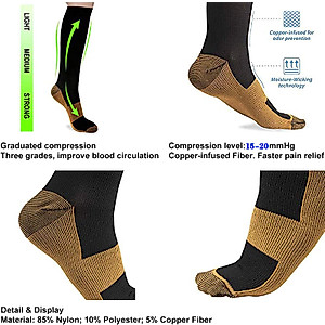 Graduated Copper Compression Socks for Men & Women Circulation 8 Pairs 15-20mmHg - Best for Running Athletic Cycling