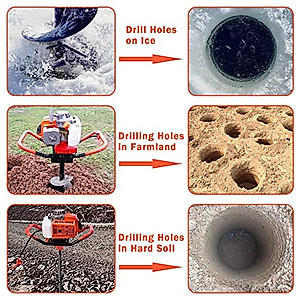 72CC Auger Post Hole Digger, 3KW 2 Stroke Post Hole Auger Gas Powered with 3 Auger Drill Bits(4" & 8" & 12") + 3 Extension Rods for Farm Garden Plant