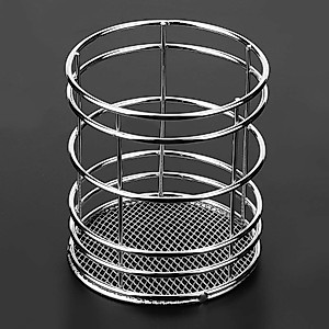 AUNMAS Desktop Pencil Holder, Stainless Steel Hollow Round Makeup Cup Basket Chopsticks Storage Stand Knife Forks Holder Organizer Container, Multifunctional Household Tool, Sliver