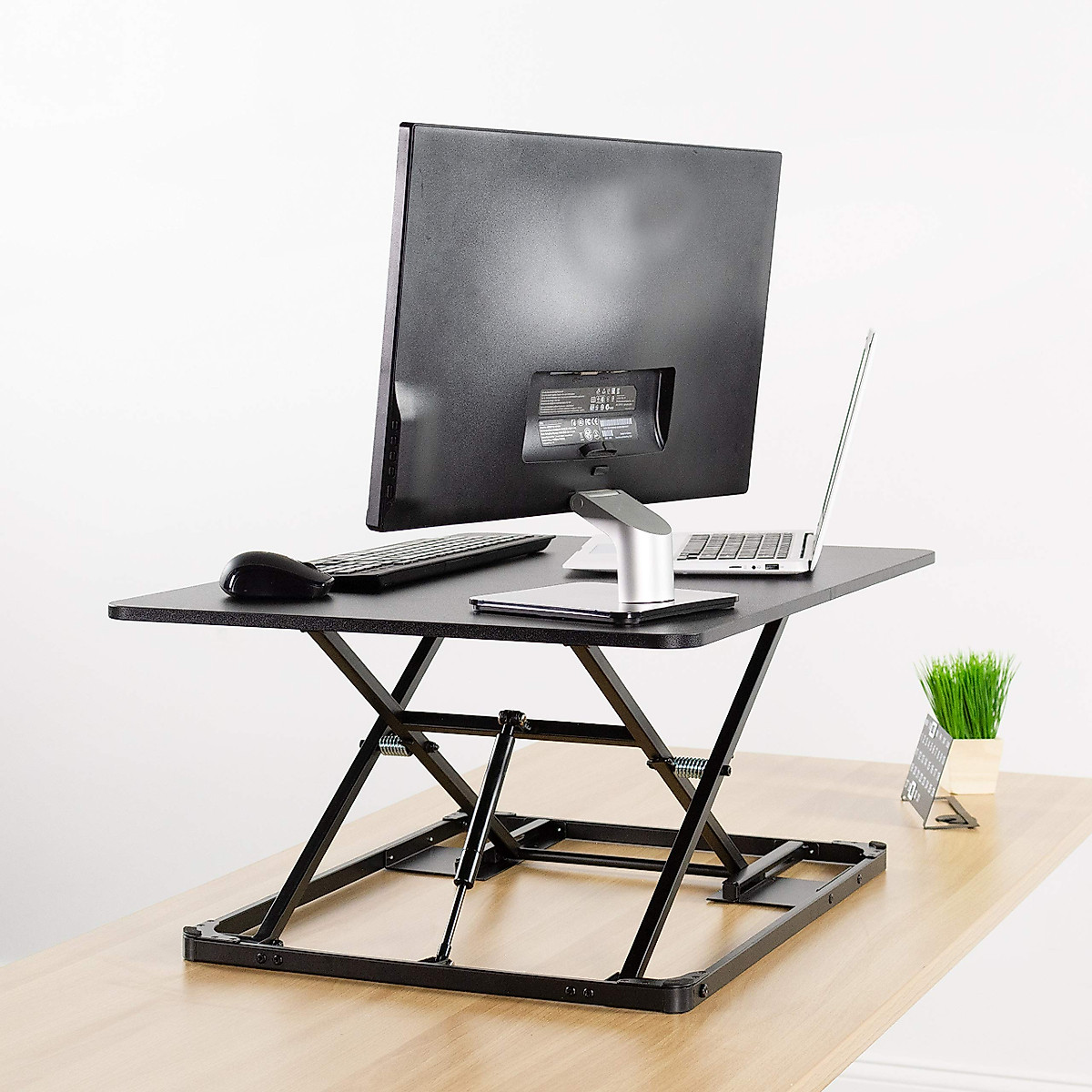 VIVO Black Ultra-Slim Single Top Height Adjustable 31 inch Standing Desk Converter, Compact Sit Stand Desktop Riser for Monitor or Laptop, DESK-V000I