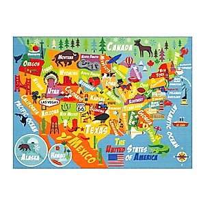 KC Cubs Playtime Collection USA United States Map Educational Learning & Game Area Rug Carpet for Kids and Children Bedrooms and Playroom (5'0" x 6'6")