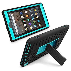 AICase HD 8 (2017 7th Gen) Case,3 in 1 Three Layer Hybrid Rugged Heavy Duty Shockproof Full Body Protective Cover (Black/Blue)