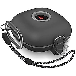 [Upgrade Lock] Case for Beats Fit Pro 2021 Earbuds Armor Shockproof Protective with Anti-Lost Lanyard Keychain (Black)
