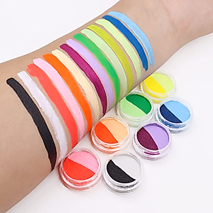 Water Activated Split Cake Eyeliner, UV Blacklight Glow Fluorescent Paint, Onmay 14 Bright Color Retro Graphic Hydra Eye Liner, Body Face Paint, Halloween Makeup (14color)