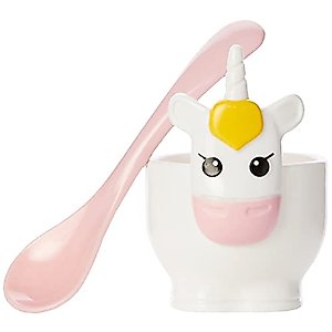 MSC International Joie Unicorn Hard Boiled Egg Cup Holder with Spoon, 2-Piece Set, One Size, White