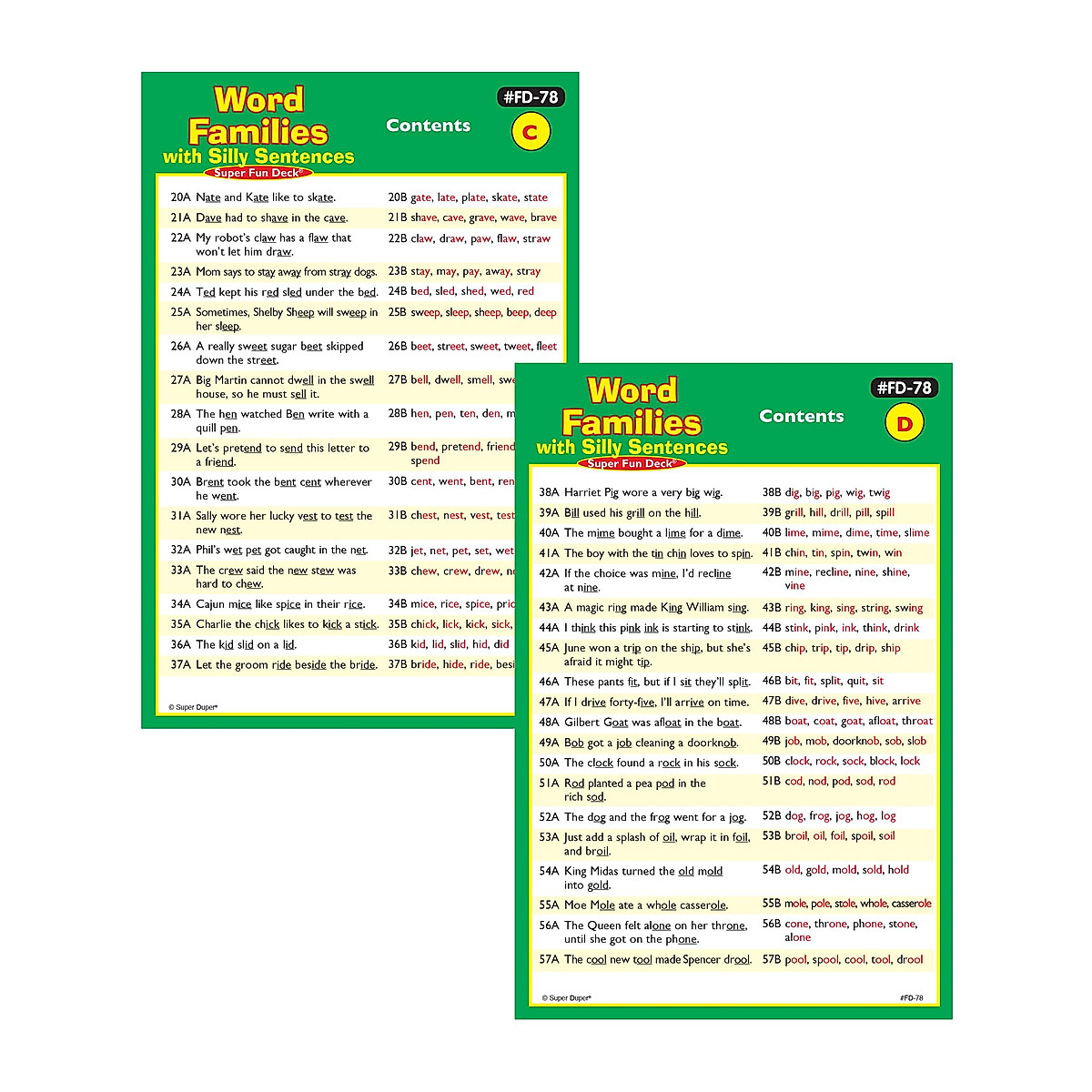 Super Duper Publications | Word Families with Silly Sentences Fun Deck Flash Cards | Educational Learning Resource for Children